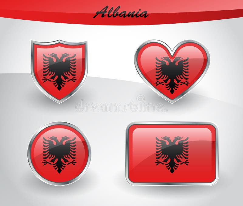 Glossy Albania Flag Icon Set Stock Vector - Illustration of travel ...