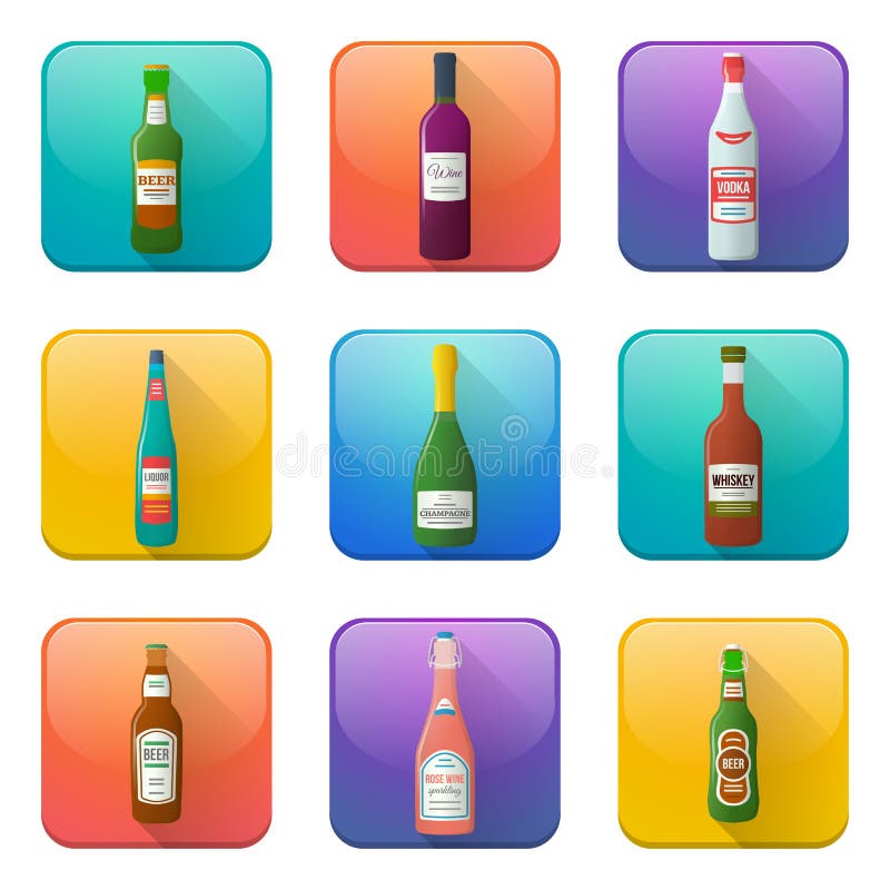 Alcohol Bottles Silhouette Set Stock Vector - Illustration of glass ...