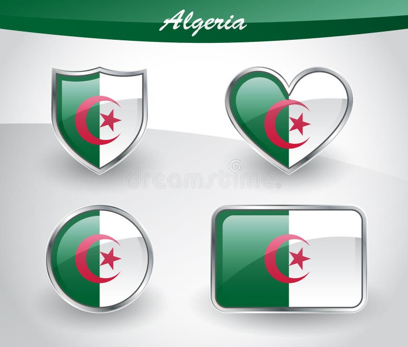 Glossy Algeria Flag Icon Set Stock Vector - Illustration of shapes ...
