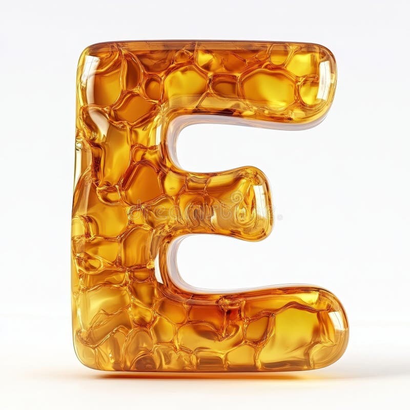 A Glossy, Amber-colored Letter "E" with a Bubbly Texture Stock ...