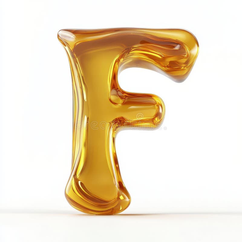 A Glossy, Amber-colored Letter "F" with a Fluid Design Stock ...