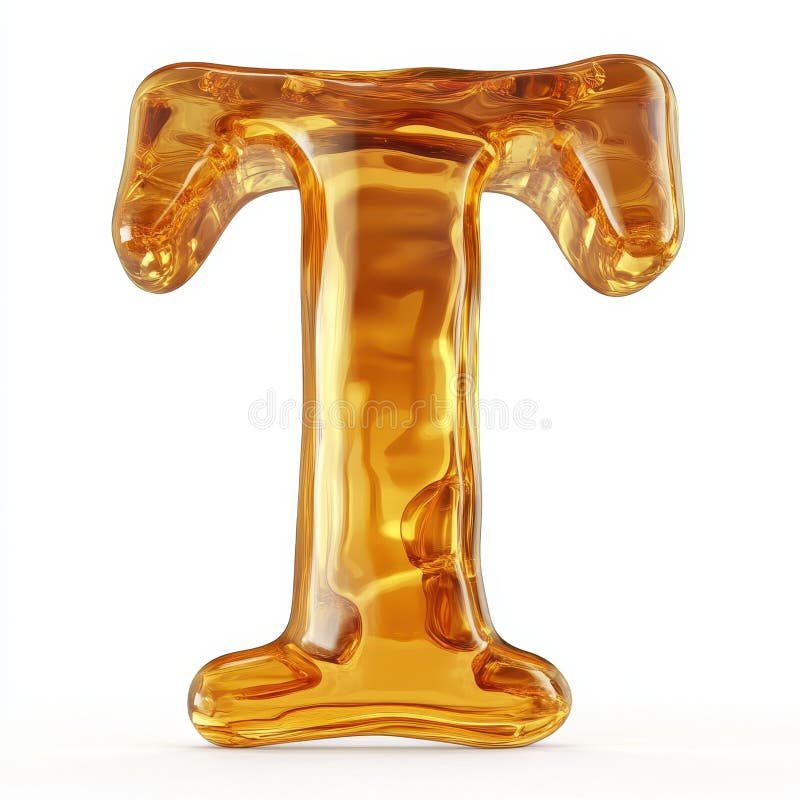 A Glossy, Amber-colored Letter "T" with a Liquid-like Appearance Stock ...