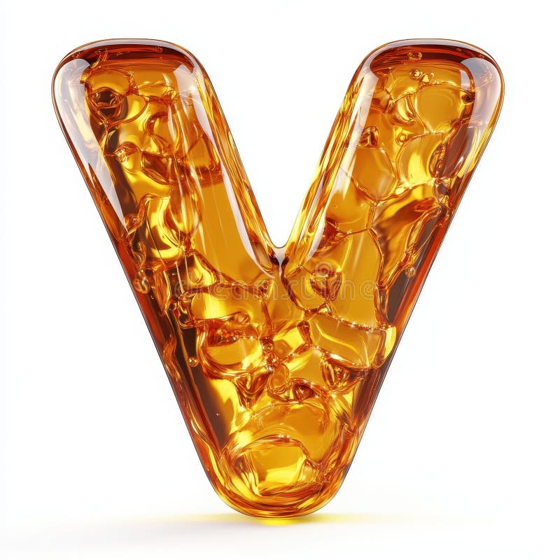 A Glossy, Amber-colored Letter "V" with a Textured Surface Resembling ...