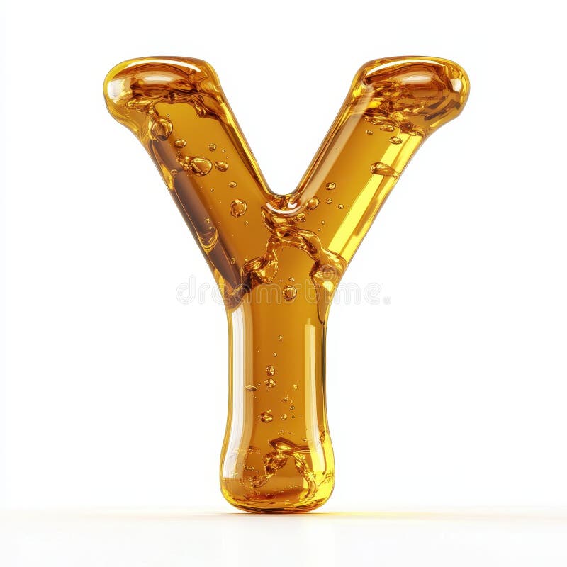 A Glossy, Amber-colored Letter "Y" with Bubbles, Resembling a Liquid ...
