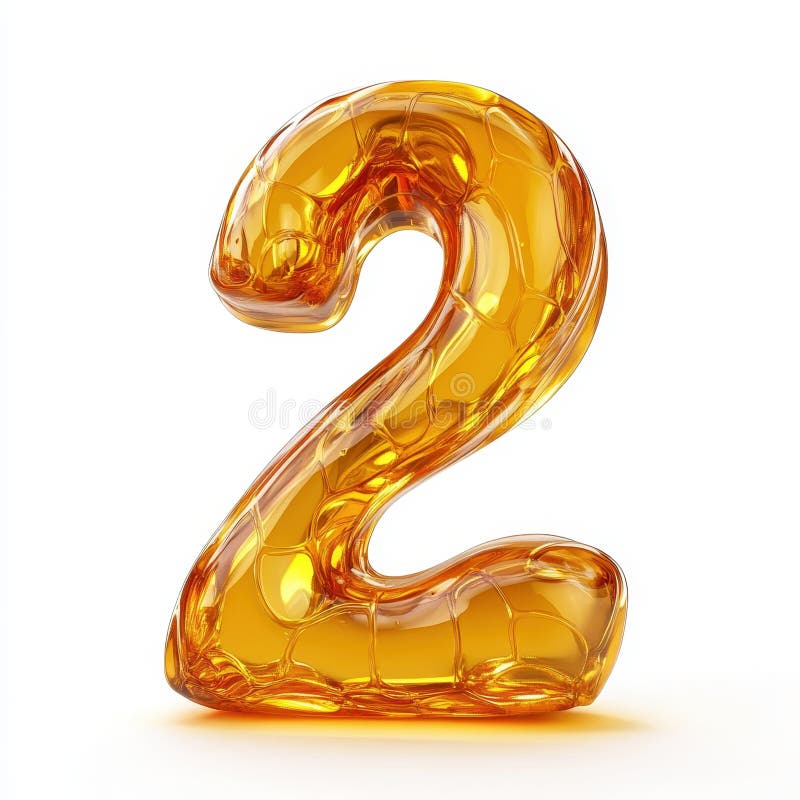A Glossy, Amber-colored Number 2, Resembling a Gel-like Substance Stock ...