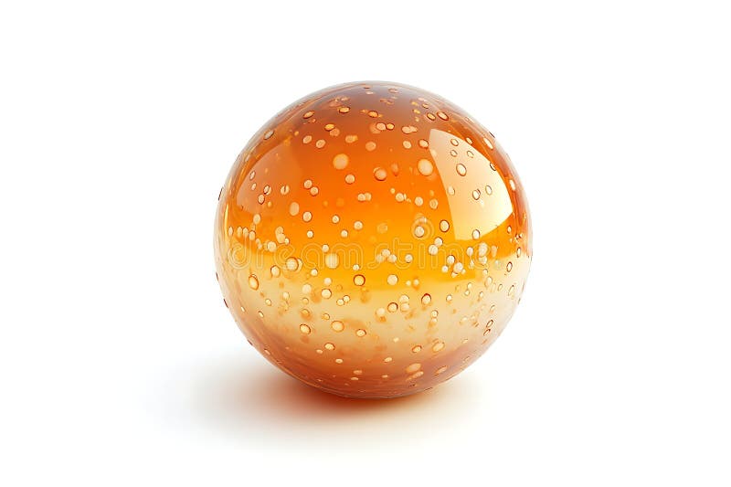 Amber Glass Sphere with Embedded Bubbles Isolated on White Background ...