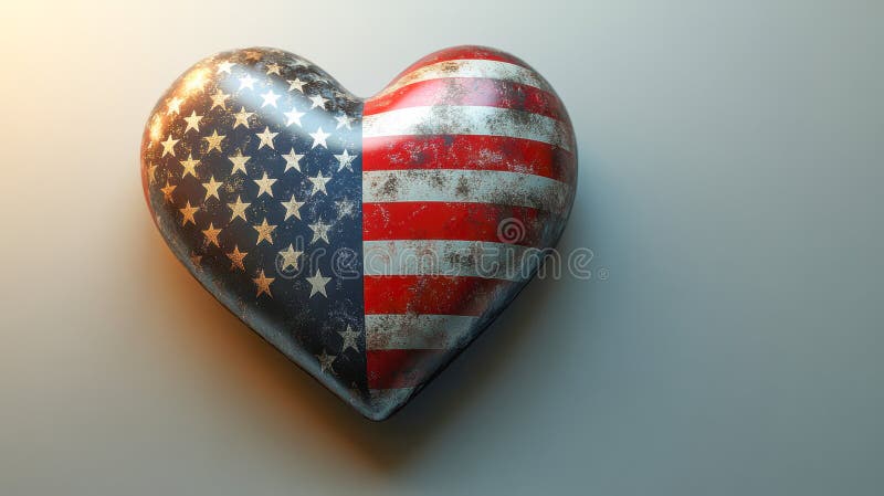 Glossy American Flag Heart on White Background Stock Image - Image of ...