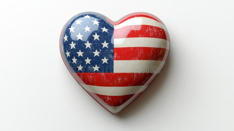 Glossy American Flag Heart on White Background Stock Image - Image of ...