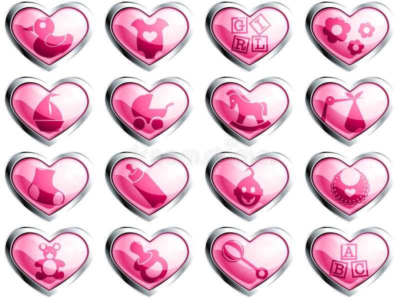 Glossy Baby Buttons for a Girl Stock Vector - Illustration of infant ...