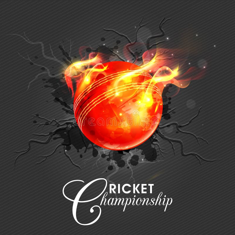 Glossy Ball in Fire for Cricket Championship Concept. Stock ...