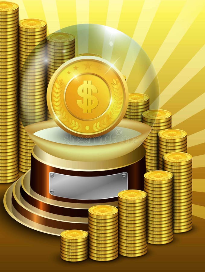 Glossy Ball with Golden Coin and Stack of Gold Coins Stock Vector ...