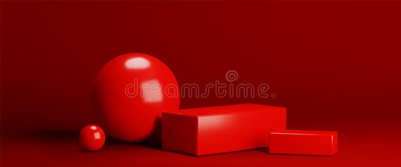 Glossy Ball and Rectangular Block on Red Stock Vector - Illustration of ...