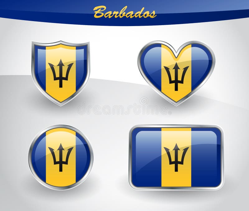 Glossy Barbados Flag Icon Set Stock Vector - Illustration of emblem ...