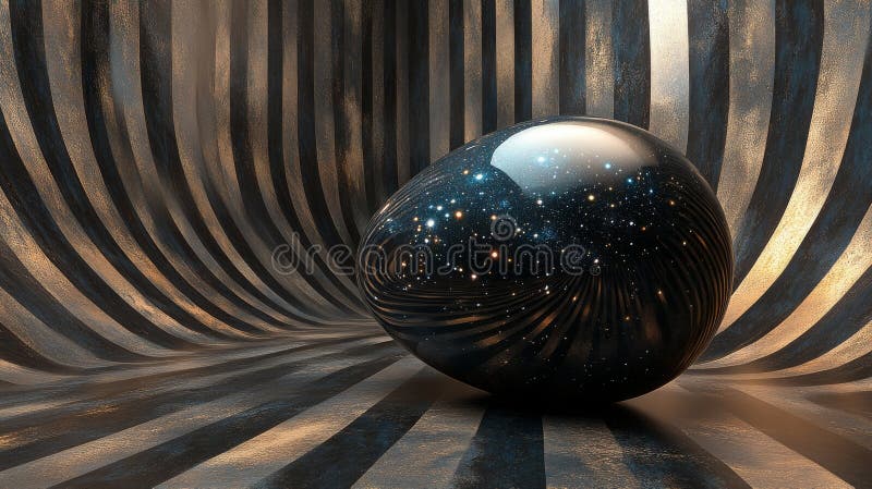 A Glossy Black Ball with White Dots, Set on a Round Base with a Striped ...