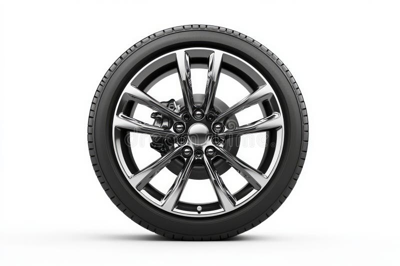 Glossy Black Car Wheel on White Background. Artificial Intelligence ...