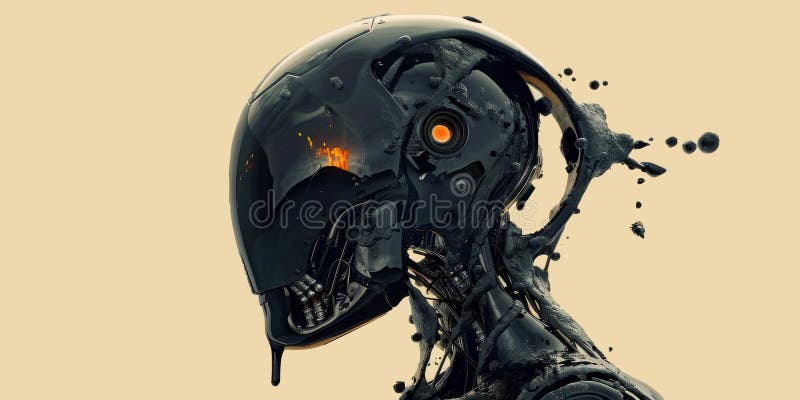 Glossy Black Futuristic Robot Head. Mechanical Head of Black Robot ...
