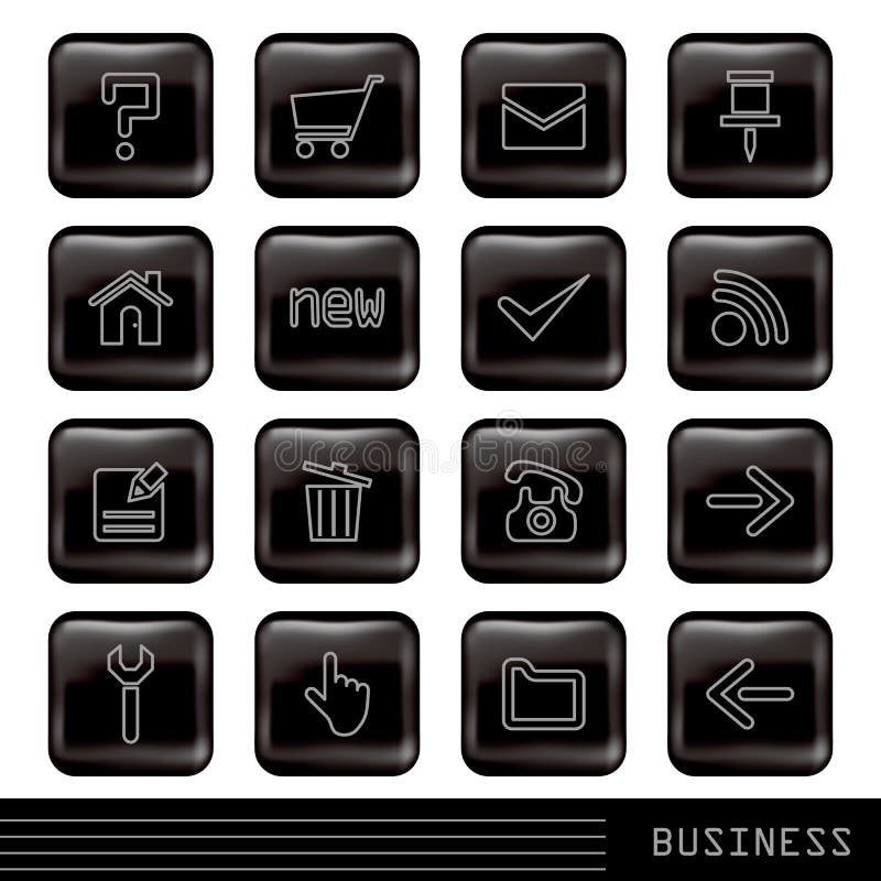 Glossy black icons set stock vector. Illustration of connection - 15982234