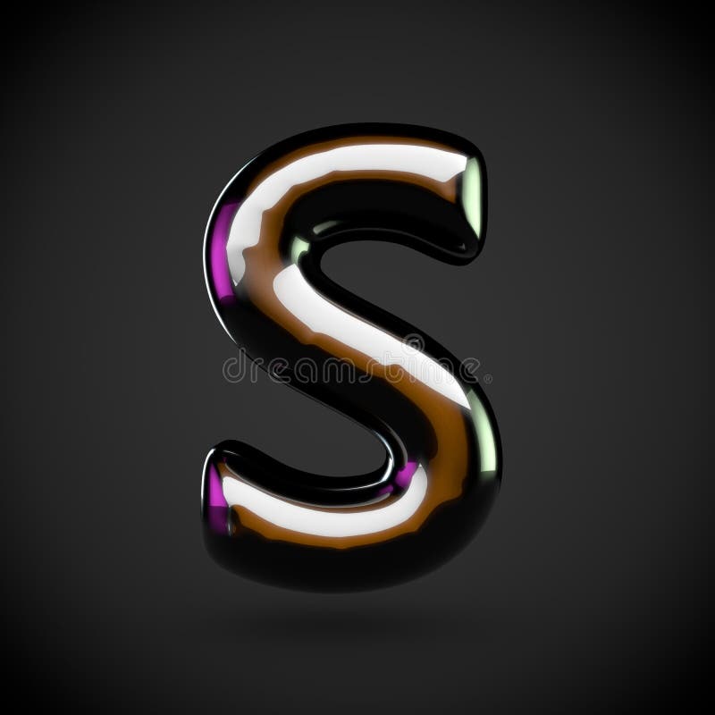 Glossy Black Letter S Uppercase with Colored Reflections Stock ...