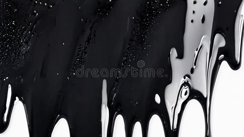 Glossy Black Liquid Dripping Down Against a White Background, Creating ...