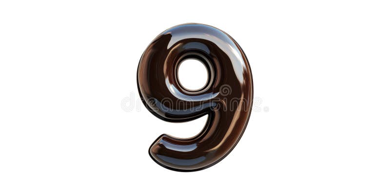 Glossy Black Number Nine. Modern Typography and Design Element Isolated ...