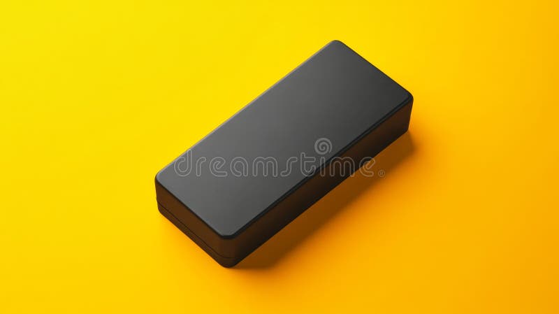 Glossy Black Rectangular Packaging Mockup on Vibrant Yellow Background ...