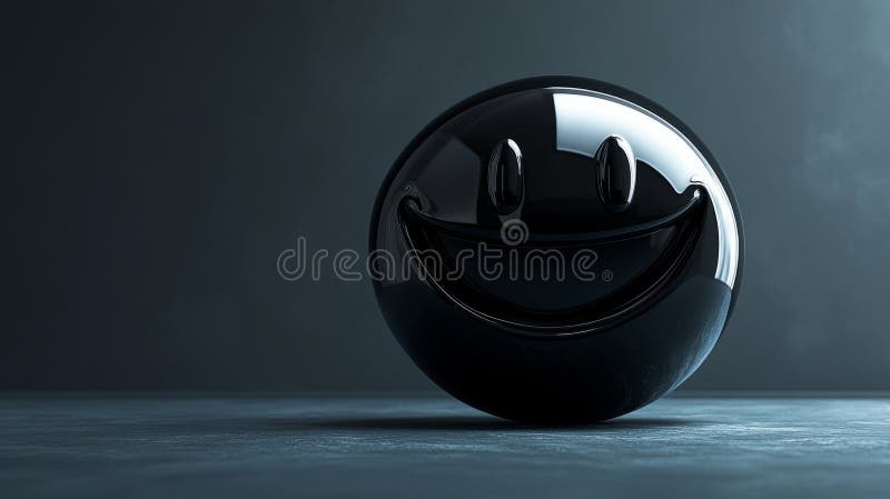 Glossy Black Smiley Face Sphere in Dark Setting Stock Image - Image of ...