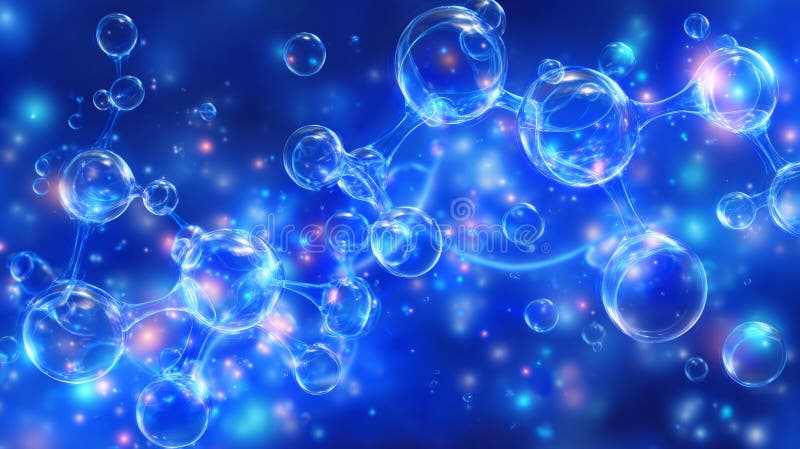 Glossy Blue Background, Floating Transparent Bubbles and Abstract ...