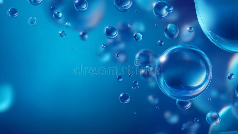 Glossy Blue Background, Floating Transparent Bubbles and Abstract ...
