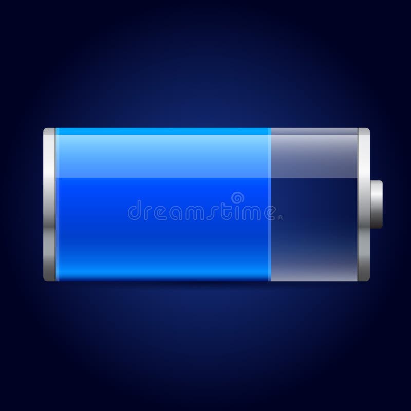 Glossy blue battery icon stock vector. Illustration of energy - 42135535