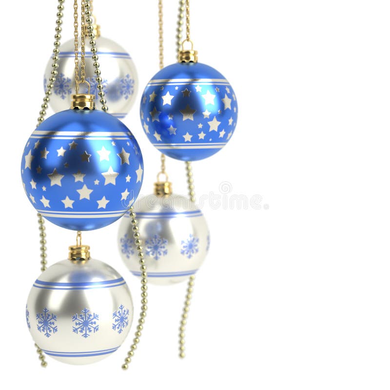 Glossy Blue Christmas Bulbs on White Background. 3D Render Stock ...
