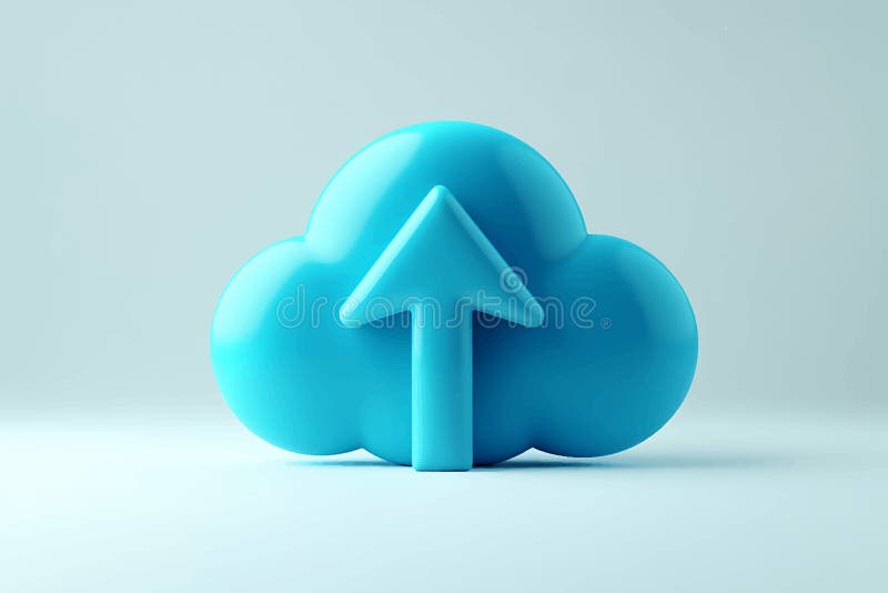 A Glossy Blue Cloud Symbol with an Upward Arrow Stands Against Light ...