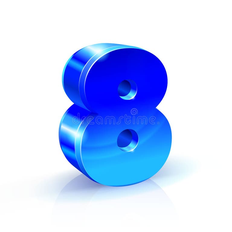 Glossy Blue Eight 8 Number. 3d Illustration on White Background Stock ...