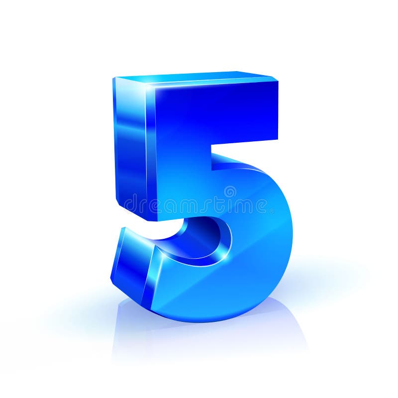 Glossy Blue Five 5 Number. 3d Illustration on White Background Stock ...