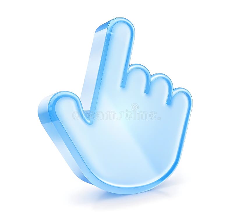 Glossy Blue Hand Cursor Icon Pointing Up Isolated on White Background ...