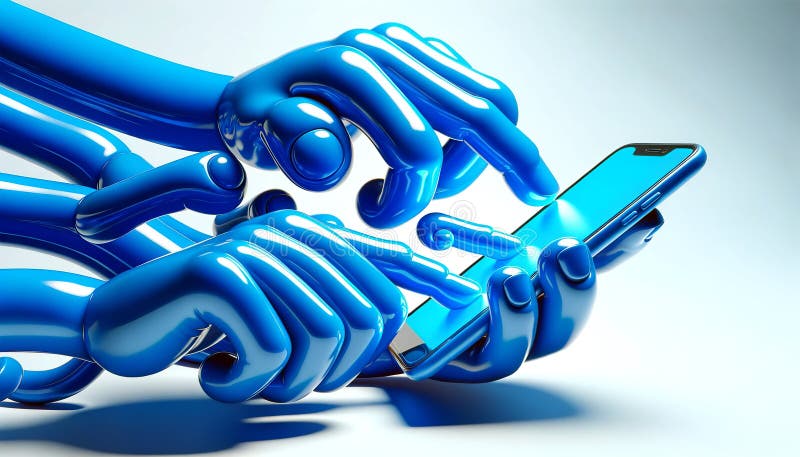 Glossy Blue Hands Interacting with a Smartphone, Symbolizing Advanced ...