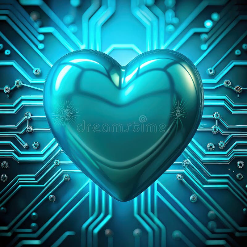 Realistic Blue Heart Icon in High-Tech Design with Circuit Pattern ...