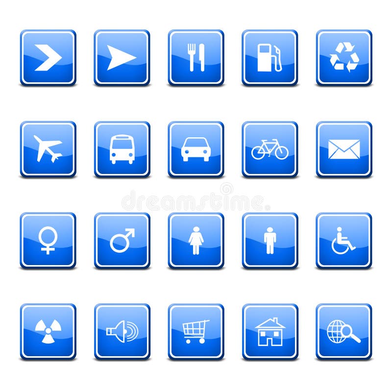 Glossy blue icons stock illustration. Illustration of house - 11437004