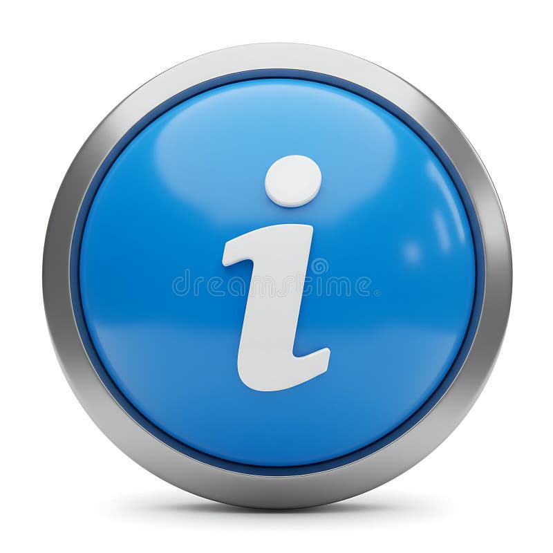 Glossy Blue Information Button with White I Symbol: 3D Render Stock ...