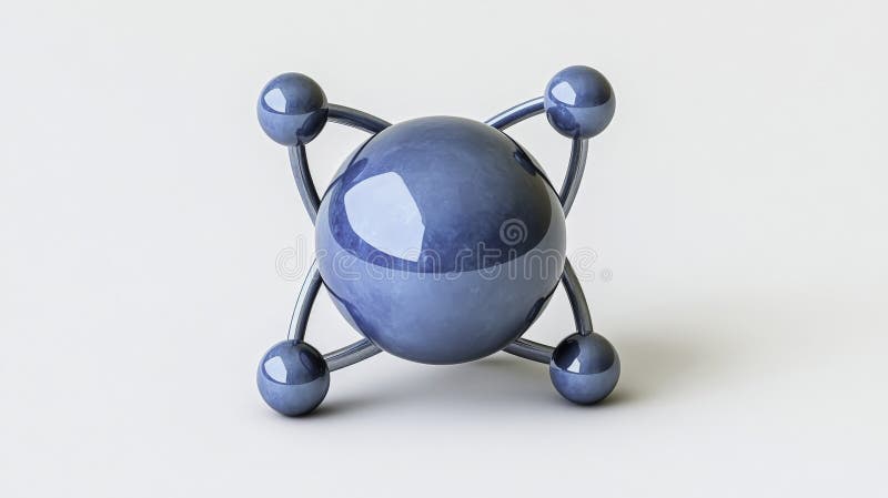 Glossy Blue Molecule Model with Curved Silver Bonds on a White Backdrop ...