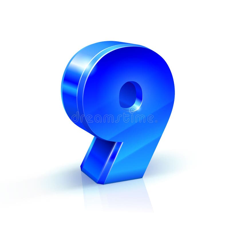 Glossy Blue Nine 9 Number. 3d Illustration on White Background Stock ...