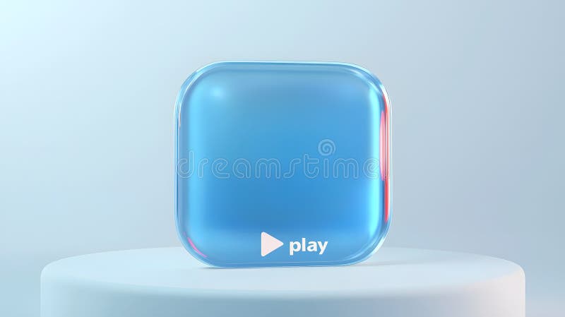 Glossy Blue Play Button on a Pedestal Stock Illustration - Illustration ...
