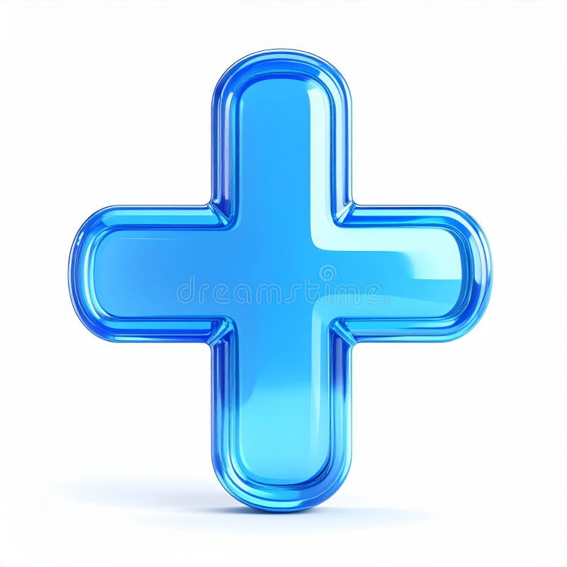 Glossy Blue Plus Sign 3D Render Stock Illustration - Illustration of ...