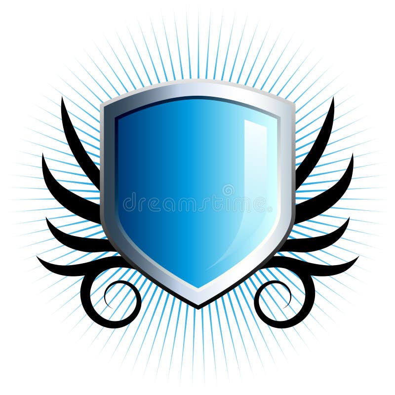 Glossy blue shield emblem stock vector. Illustration of crest - 4633871