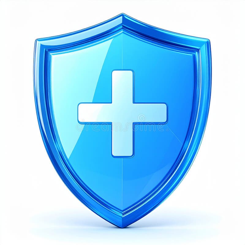 Glossy Blue Shield with White Cross Symbol Stock Illustration ...