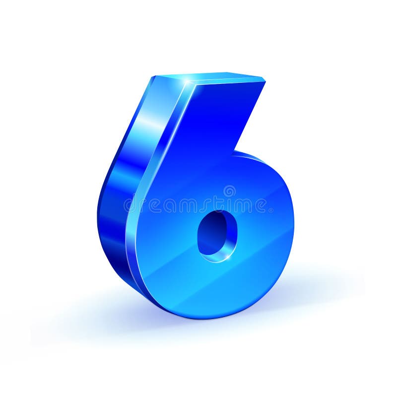 Glossy Blue Six 6 Number. 3d Illustration on White Background Stock ...