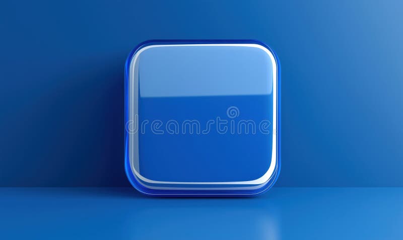 Glossy Blue Square Button with Rounded Edges on Blue Background, Modern ...