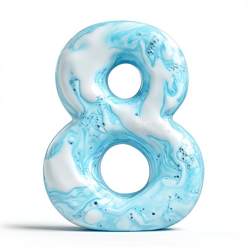 A Glossy, Blue and White Marbled Number 8, Showcasing a Modern Design ...