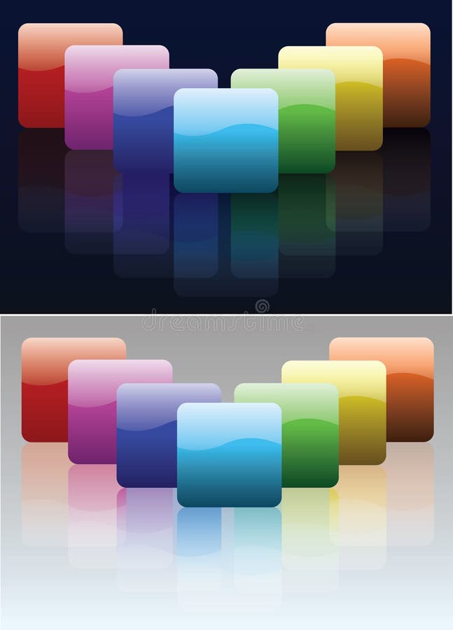 Set of Square Buttons with Stone Elements and Symbols for Web Interface ...