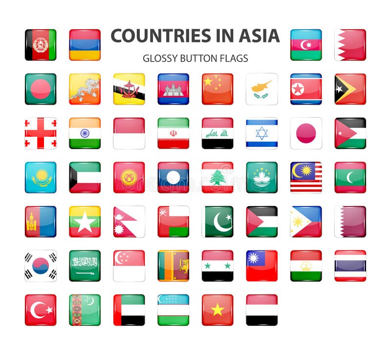Glossy Button Flags - Asia. Original Colors Stock Vector - Illustration ...