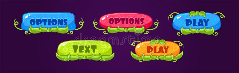 Glossy Button with Green Grass for Game User Interface Vector Set Stock ...